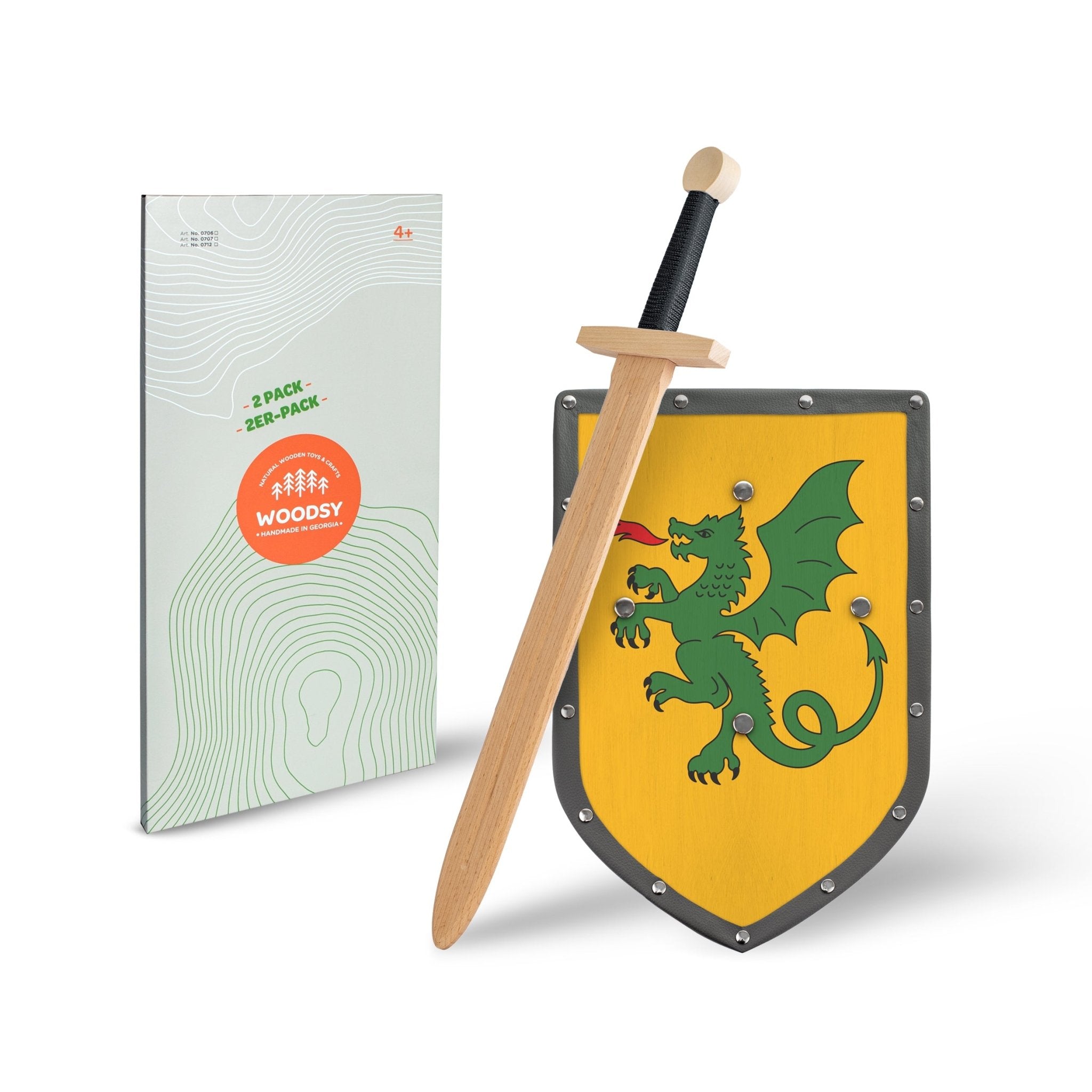 Woodsy Double-edged Sword with Dragon Shield | Wooden Toys- Blue Otter Toys