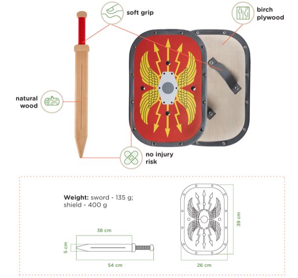 Woodsy Roman Sword and Shield Set | Wooden Toys – blueottertoys