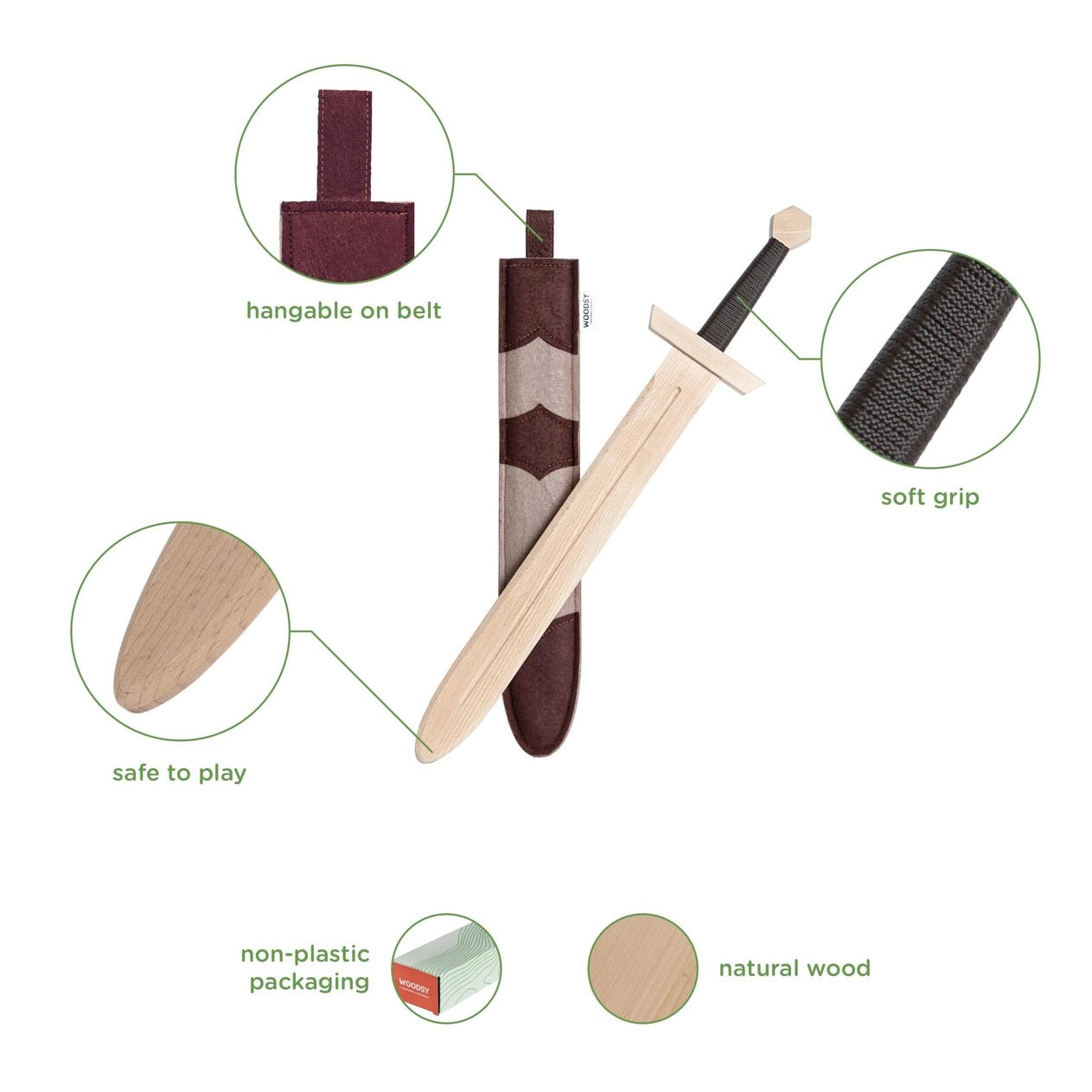 Woodsy Small Double Edged Sword and Sheath with Round Shield | Wooden ...